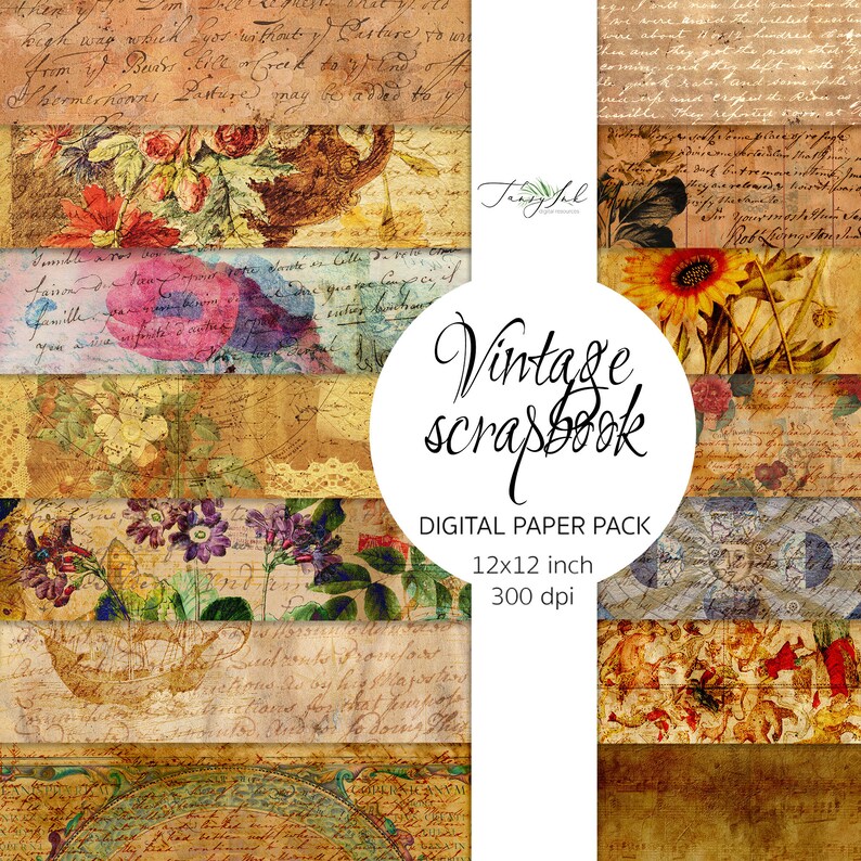 Vintage BUNDLE Digital Paper, Ephemera Paper, Wood Vintage Scrapbooking ...