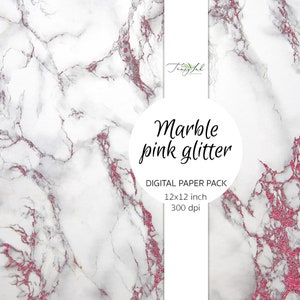 Marble Pink Glitter Digital Paper, Marble Background, Marble Scrapbook ...