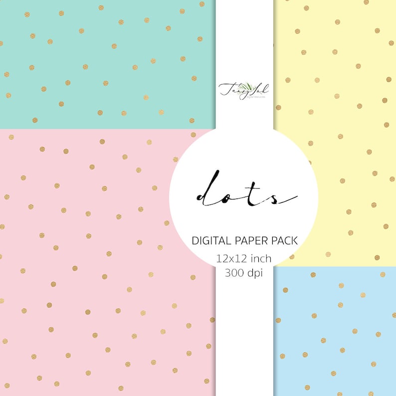 Polka Dots Digital Paper, Confetti Paper, Watercolor Dots Paper, Gold ...