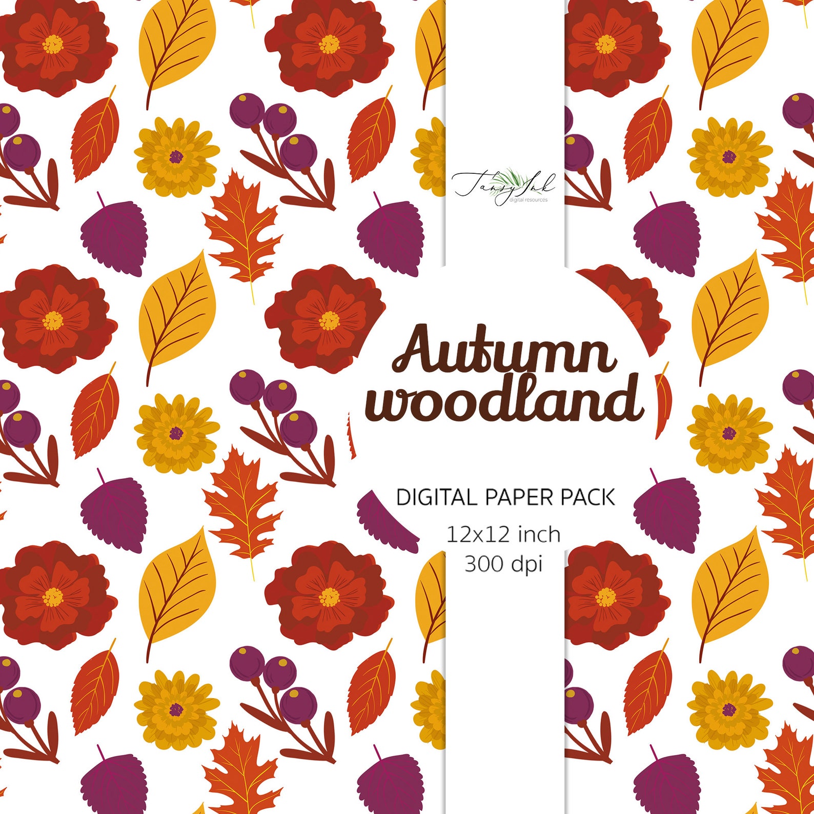 Autumn Woodland Digital Paper Fall Paper Autumn Flower - Etsy