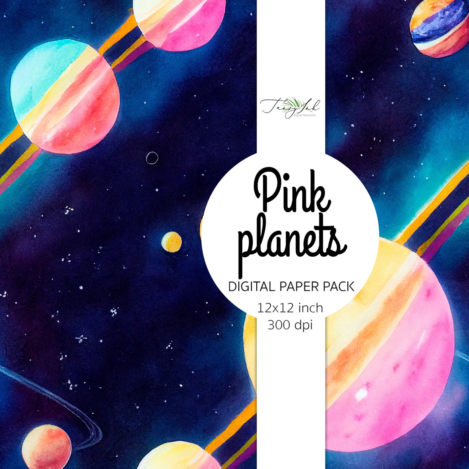 Pink Planets Seamless Digital Paper, Scrapbooking Paper, Planets ...