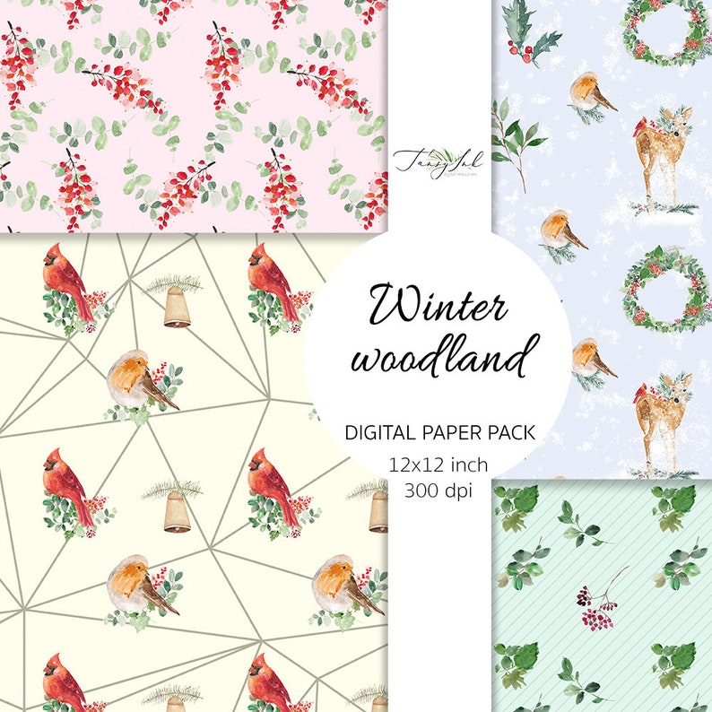 Winter Woodland Digital Paper Christmas Background Christmas - Etsy