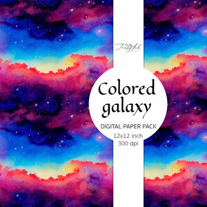 Colored Galaxy Digital Paper, Seamless Paper, Night Sky Background ...