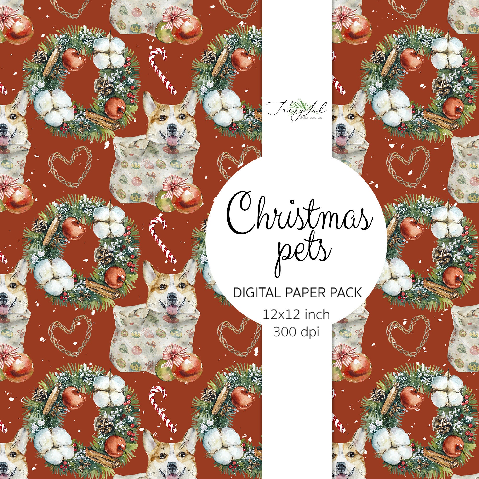 Christmas Pets Digital Paper Seamless Pattern Animals - Etsy