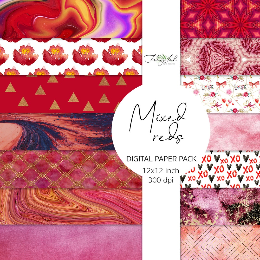 Mixed Reds Digital Paper, Red Background, Abstract Paper, Ombre ...