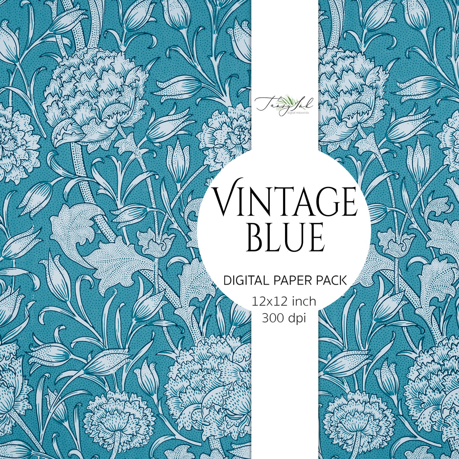 Vintage Blue Digital Paper Blue Flowers Paper Vintage - Etsy