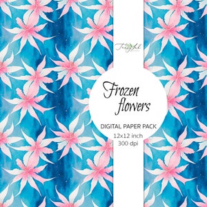 Frozen Flowers Digital Paper, Winter Seamless Paper, Snow Background ...