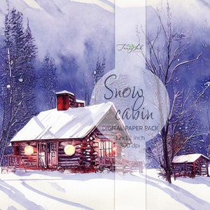 Snow Cabin Digital Paper, Seamless Pattern, Christmas Backdrop, Frozen ...