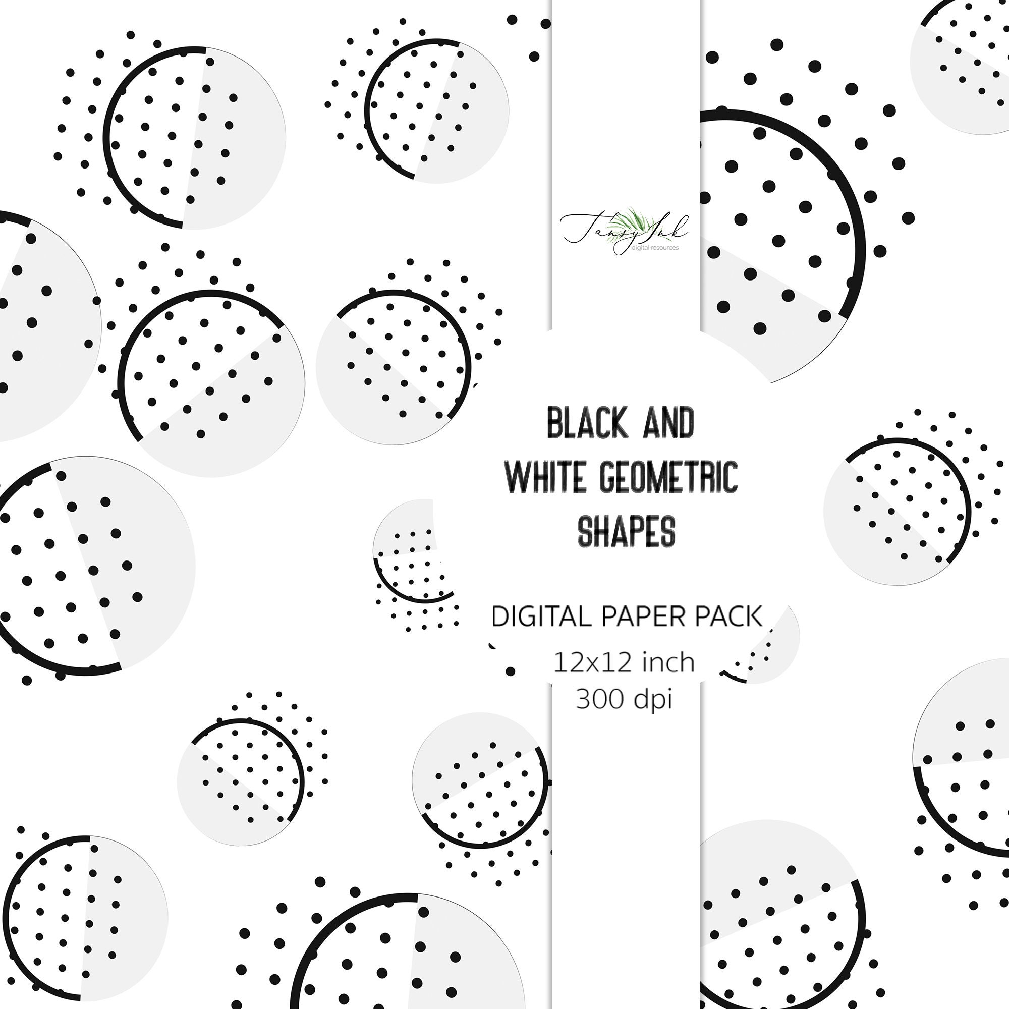 Black and White Geometric Shapes Digital Paper Retro Shapes - Etsy