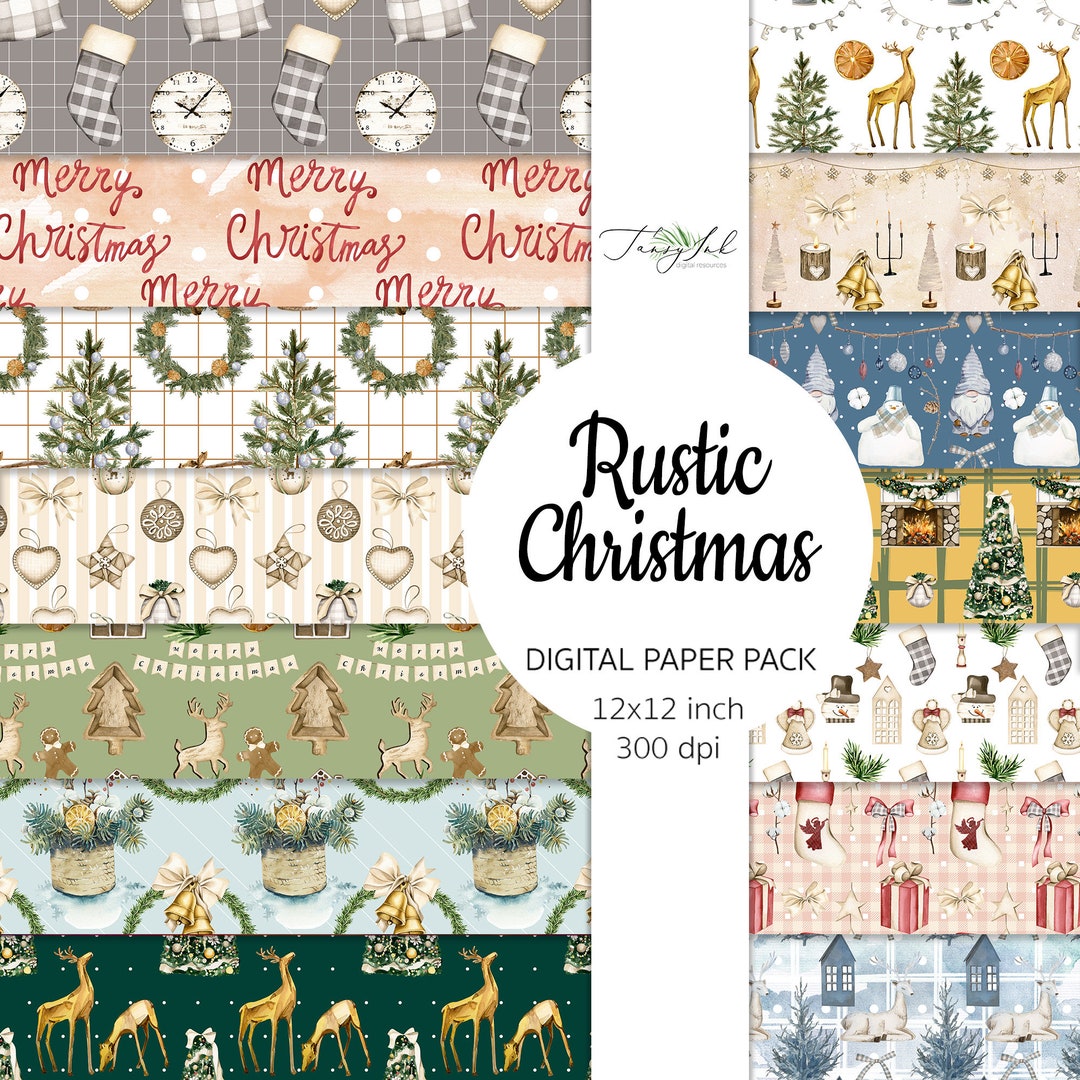 Rustic Christmas Digital Paper, Seamless Paper, Holiday Paper, Winter ...