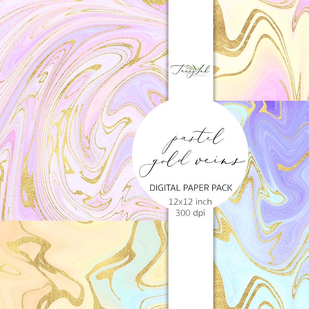 Pastel Gold Veins Digital Paper, Pink Swirls Paper, Gradient Texture ...