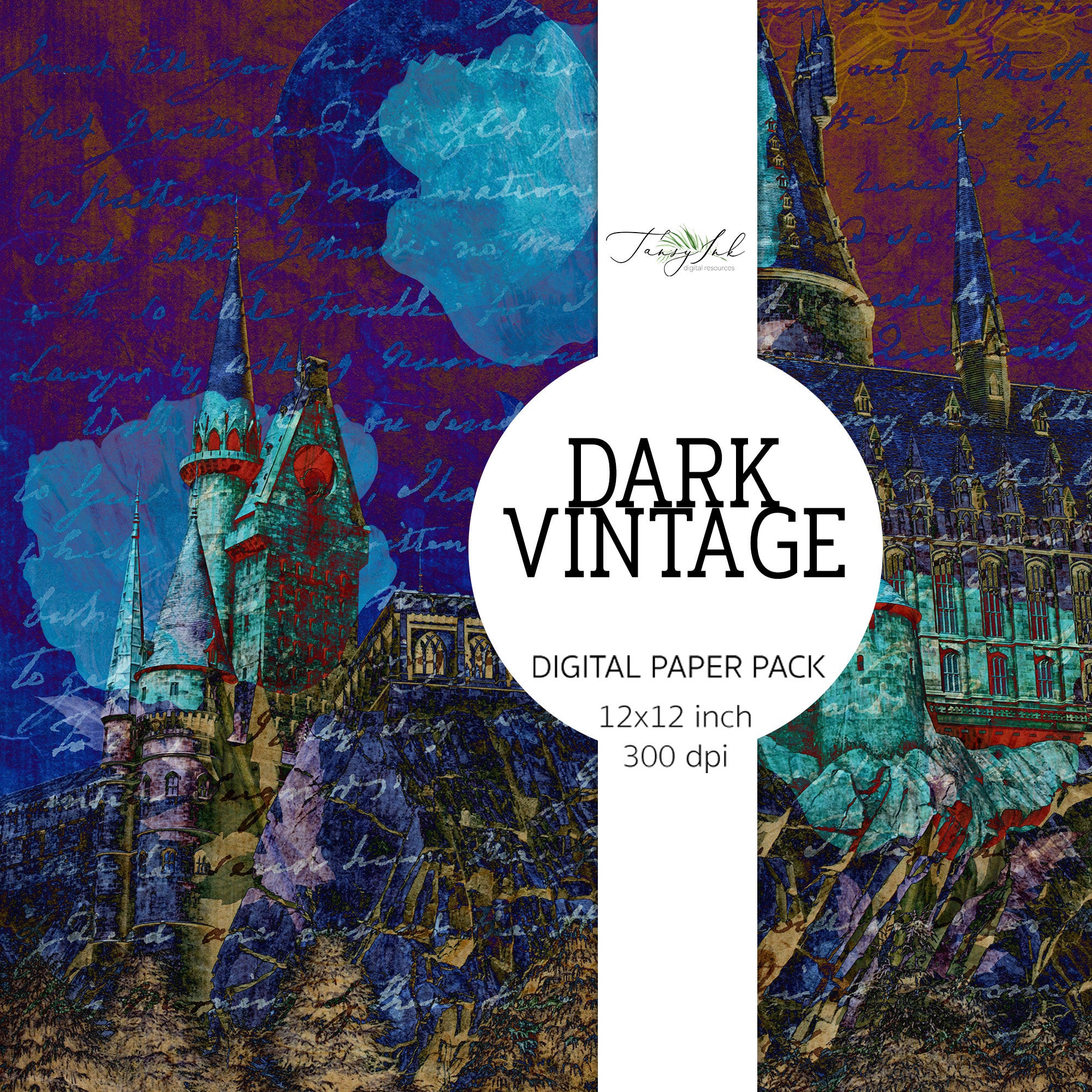 Dark Vintage Digital Paper, Dark Academia Scrapbooking, Wizard Paper ...