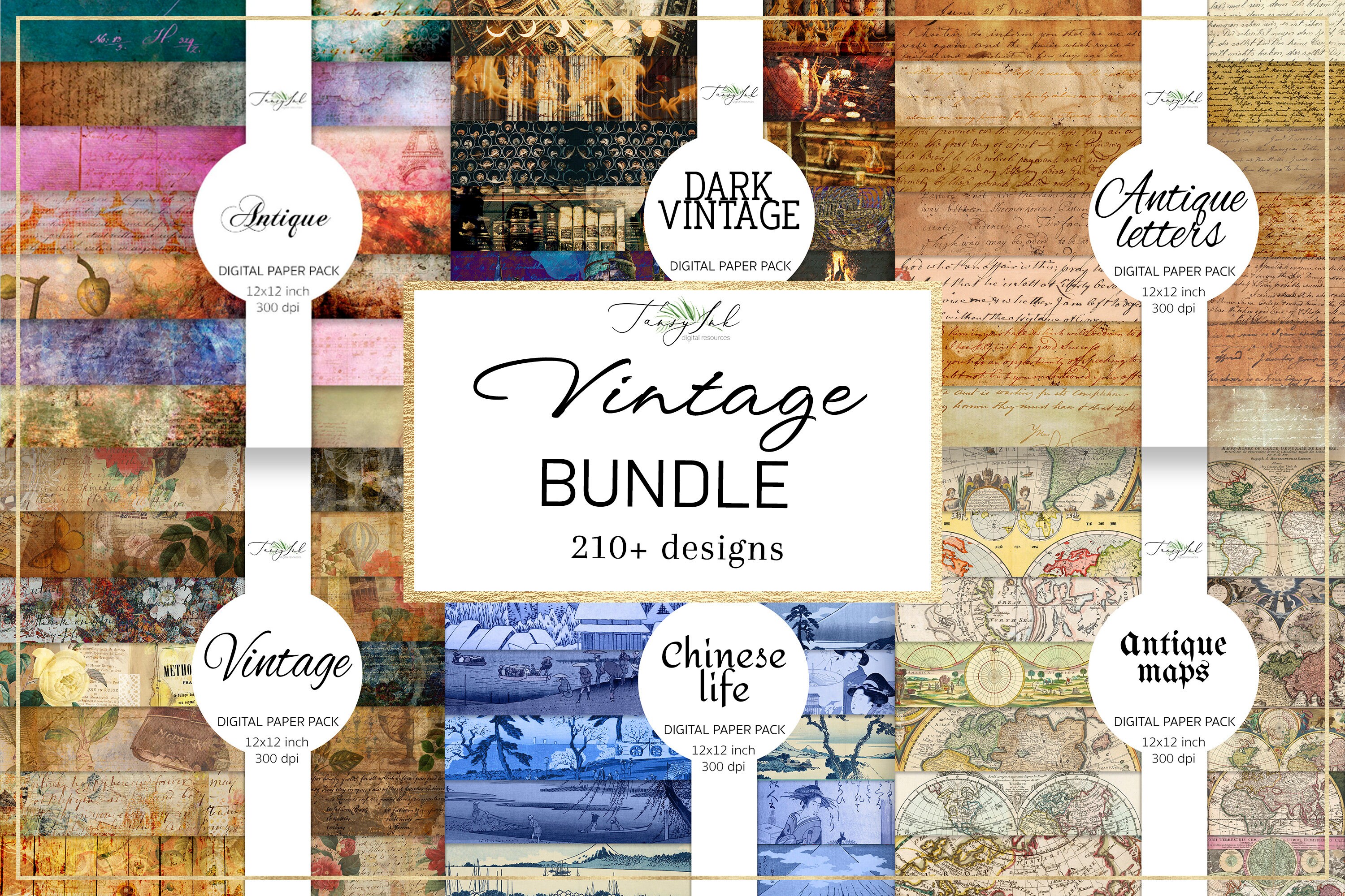 Vintage BUNDLE Digital Paper, Ephemera Paper, Wood Vintage Scrapbooking ...