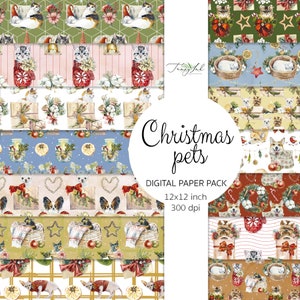Christmas Pets Digital Paper, Seamless Pattern, Animals Background ...