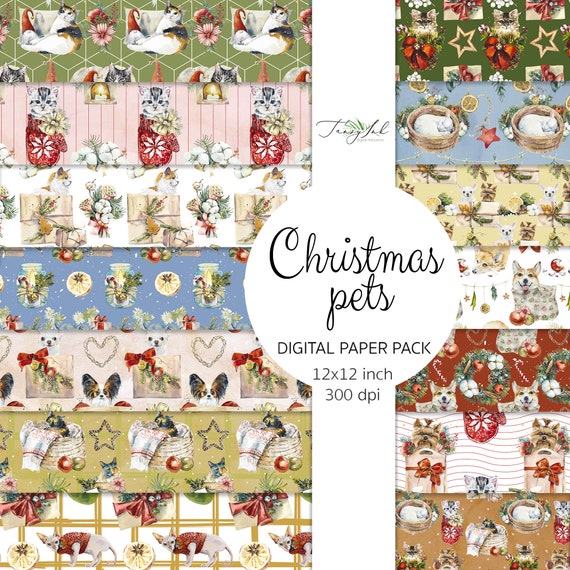 Christmas Pets Digital Paper Seamless Pattern Animals - Etsy