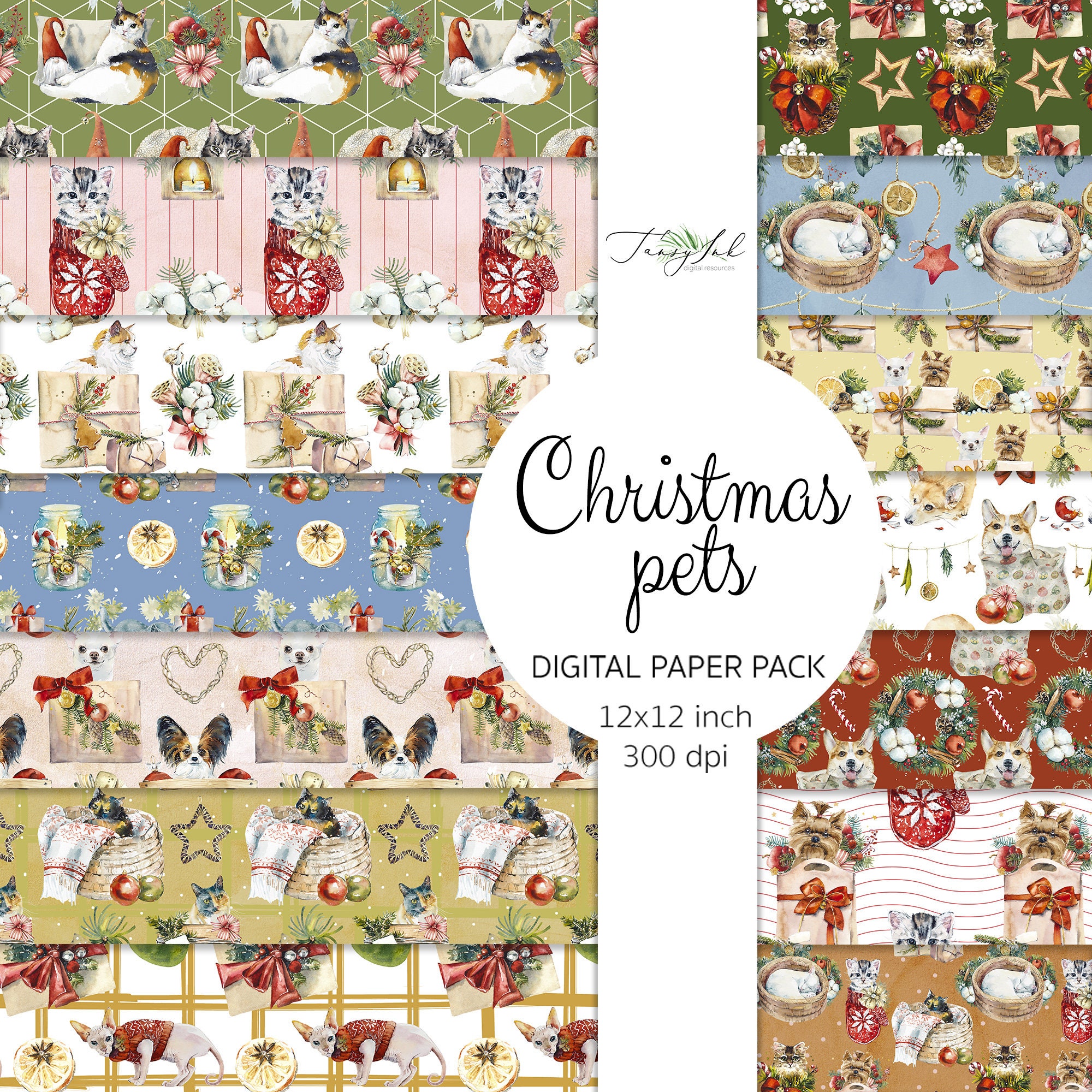 Christmas Pets Digital Paper Seamless Pattern Animals - Etsy