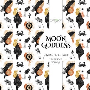 Moon Goddess Digital Paper, Seamless Paper, Moon Background, Cosmic ...