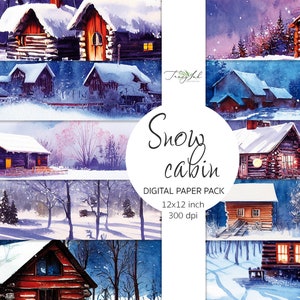 Snow Cabin Digital Paper, Seamless Pattern, Christmas Backdrop, Frozen ...