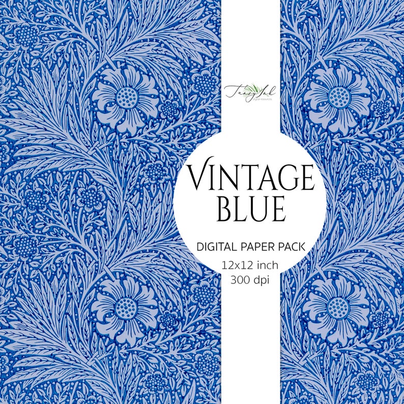 Vintage Blue Digital Paper Blue Flowers Paper Vintage - Etsy