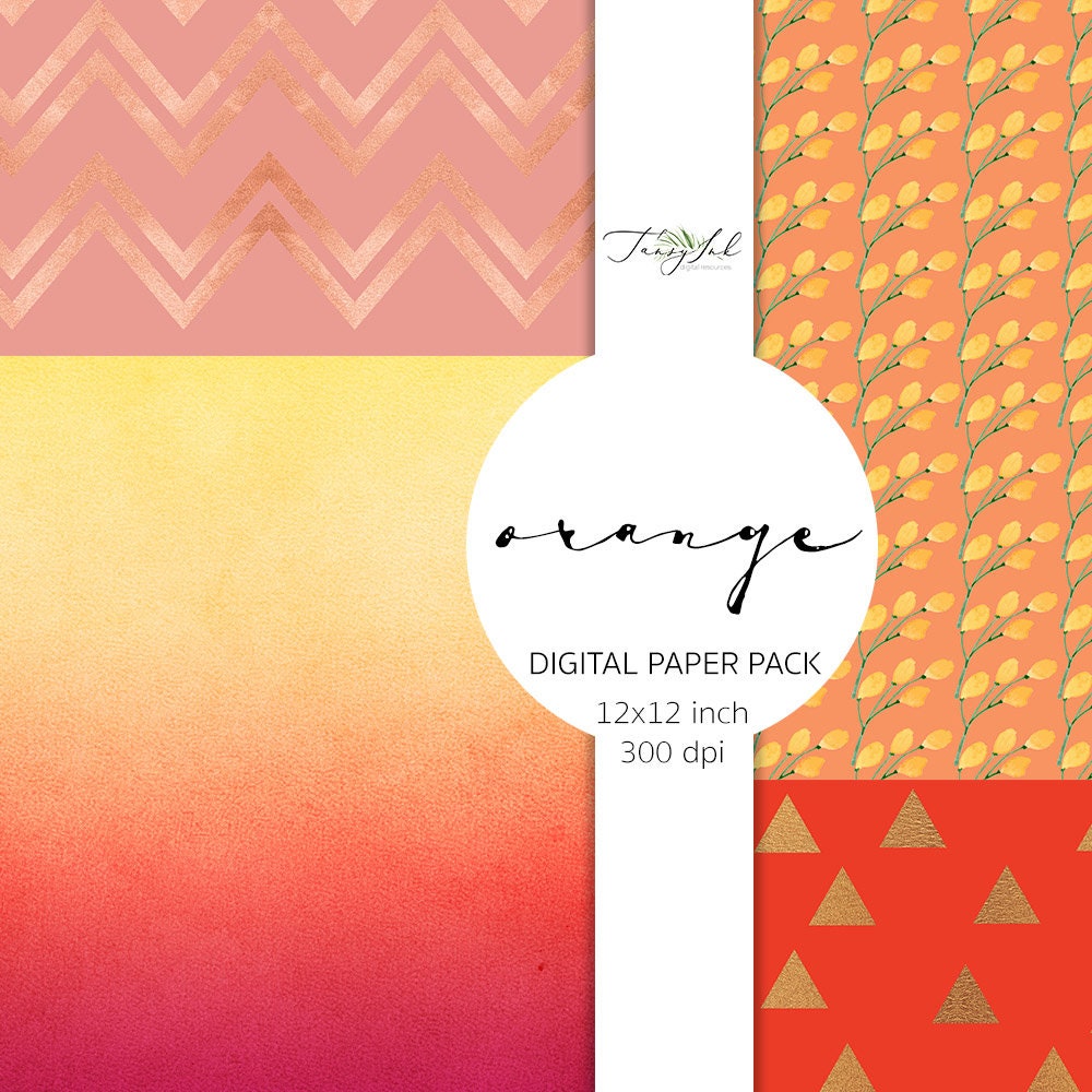 Orange Digital Paper Orange Watercolor Paper Orange Flowers | Etsy