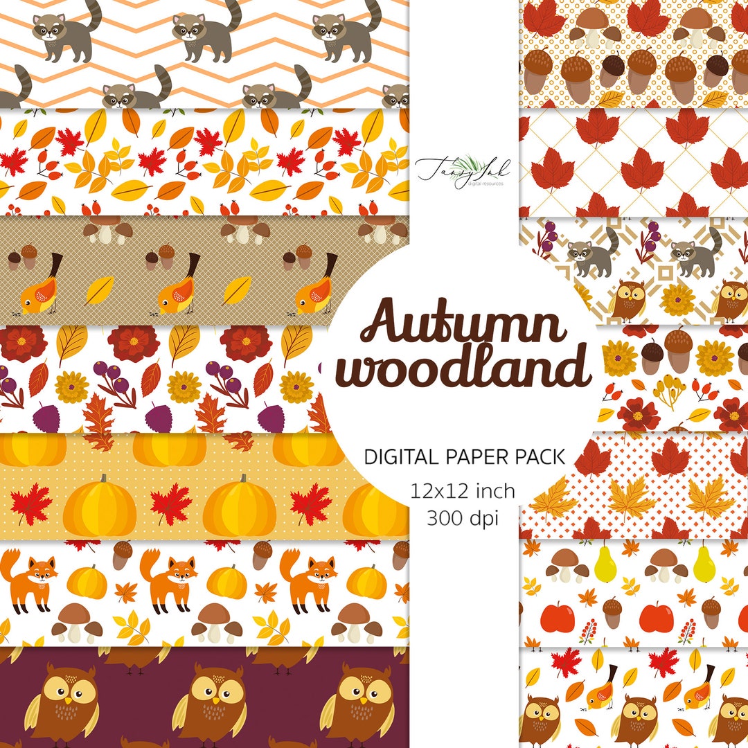 Autumn Woodland Digital Paper, Fall Paper, Autumn Flower Pattern ...