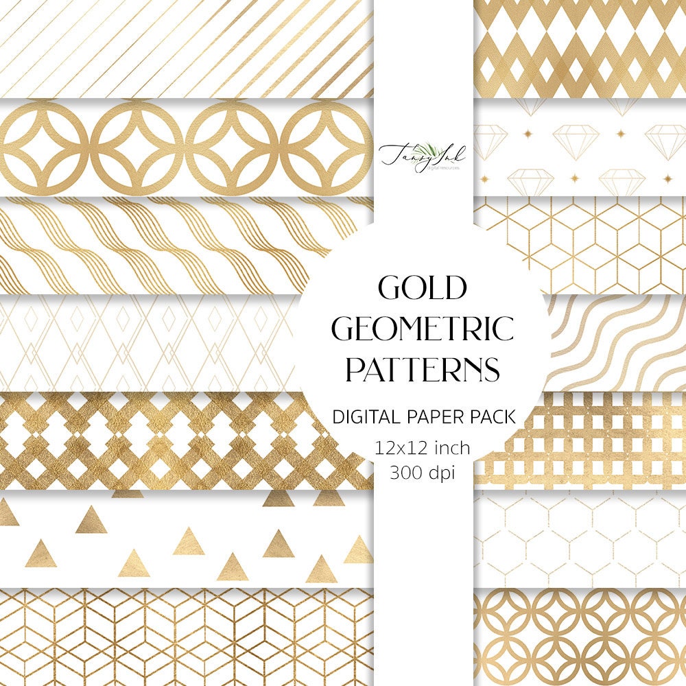 Gold Geometric Pattern Digital Paper Stripes Pattern Paper - Etsy
