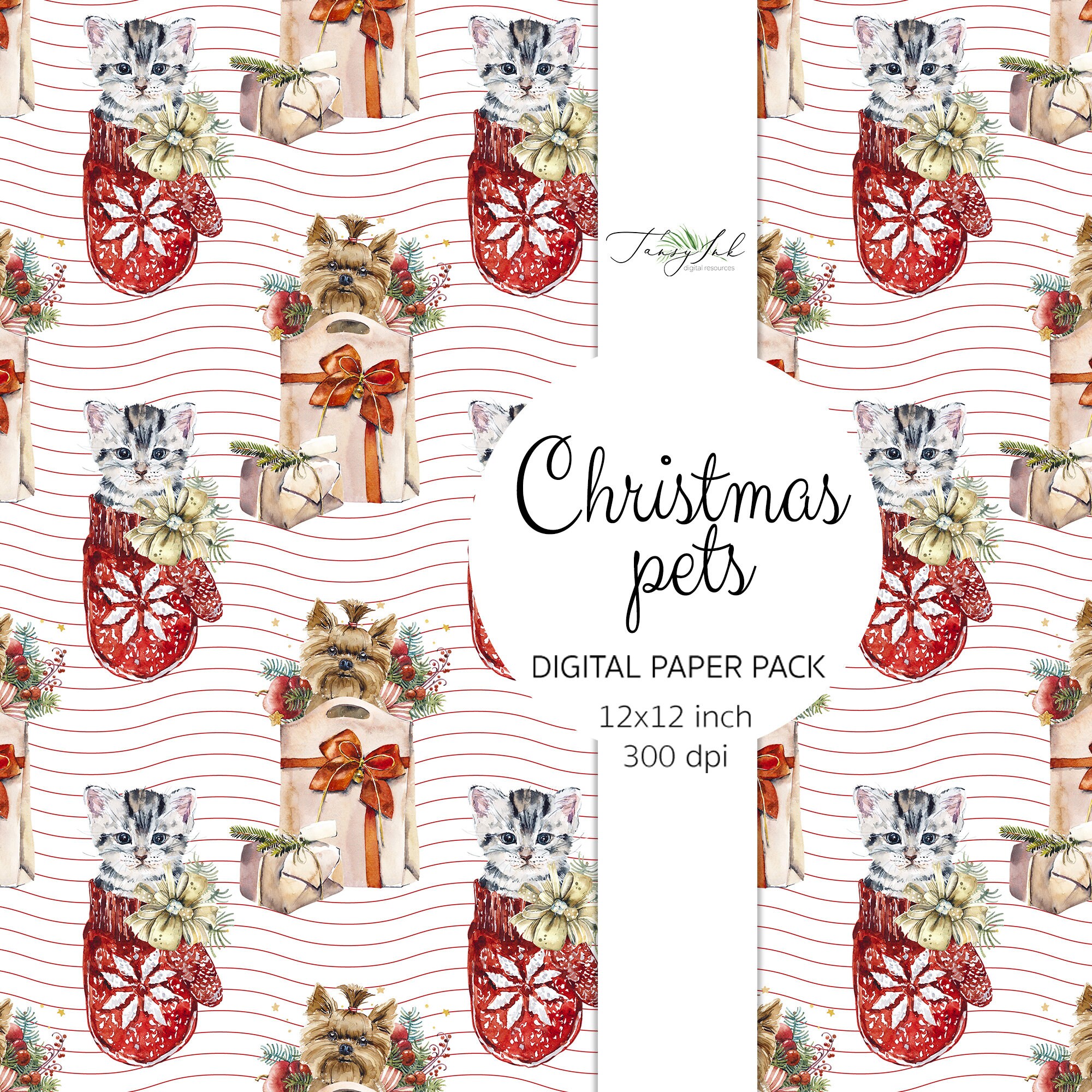 Christmas Pets Digital Paper Seamless Pattern Animals - Etsy