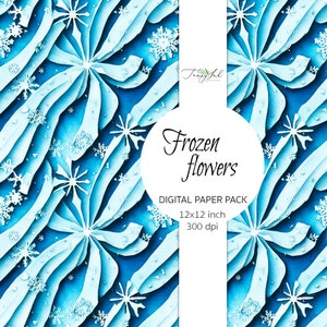Frozen Flowers Digital Paper, Winter Seamless Paper, Snow Background ...