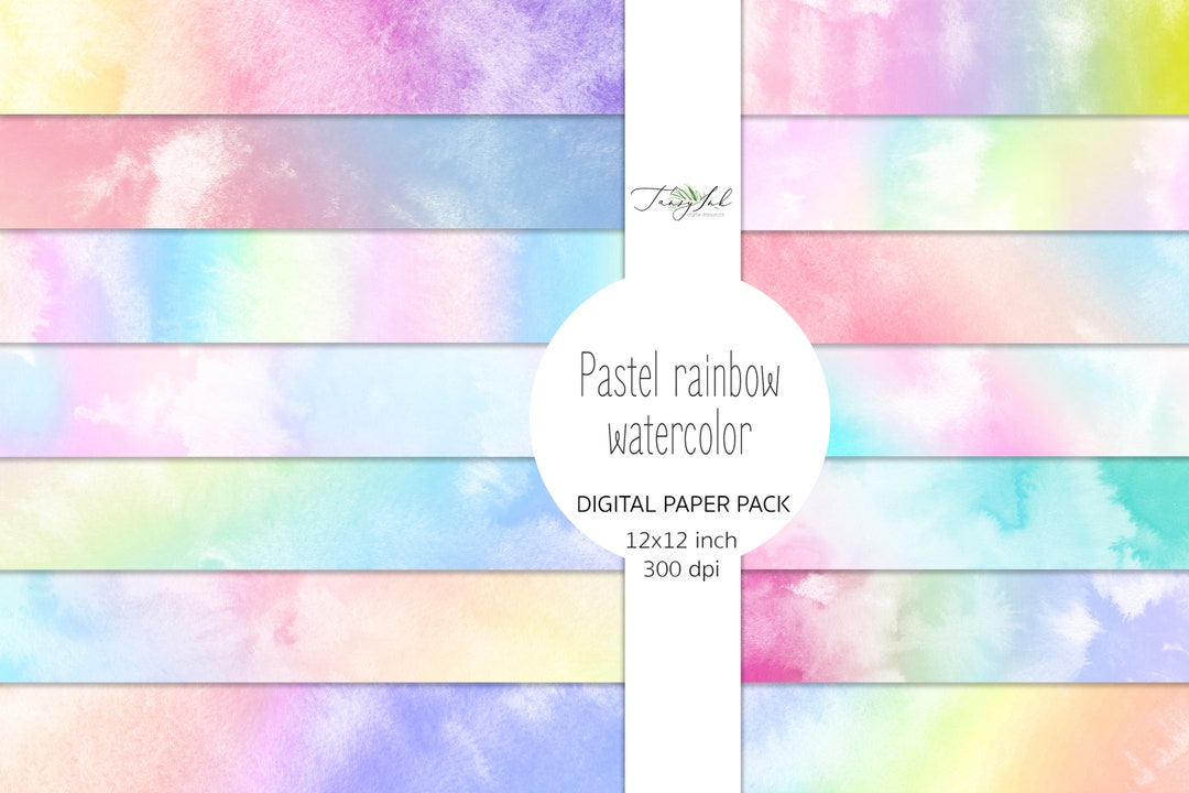 Pastel Rainbow Watercolor Digital Paper, Pastel Scrapbooking, Pastel ...