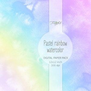 Pastel Rainbow Watercolor Digital Paper, Pastel Scrapbooking, Pastel ...