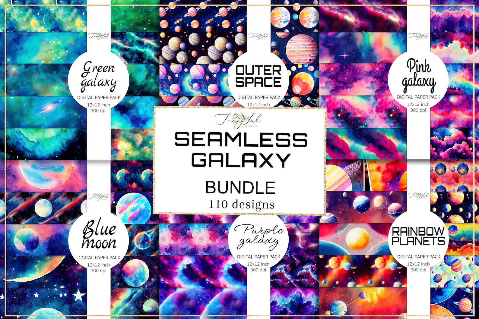 SEAMLESS Galaxy BUNDLE Digital Paper Planets Paper Planner - Etsy