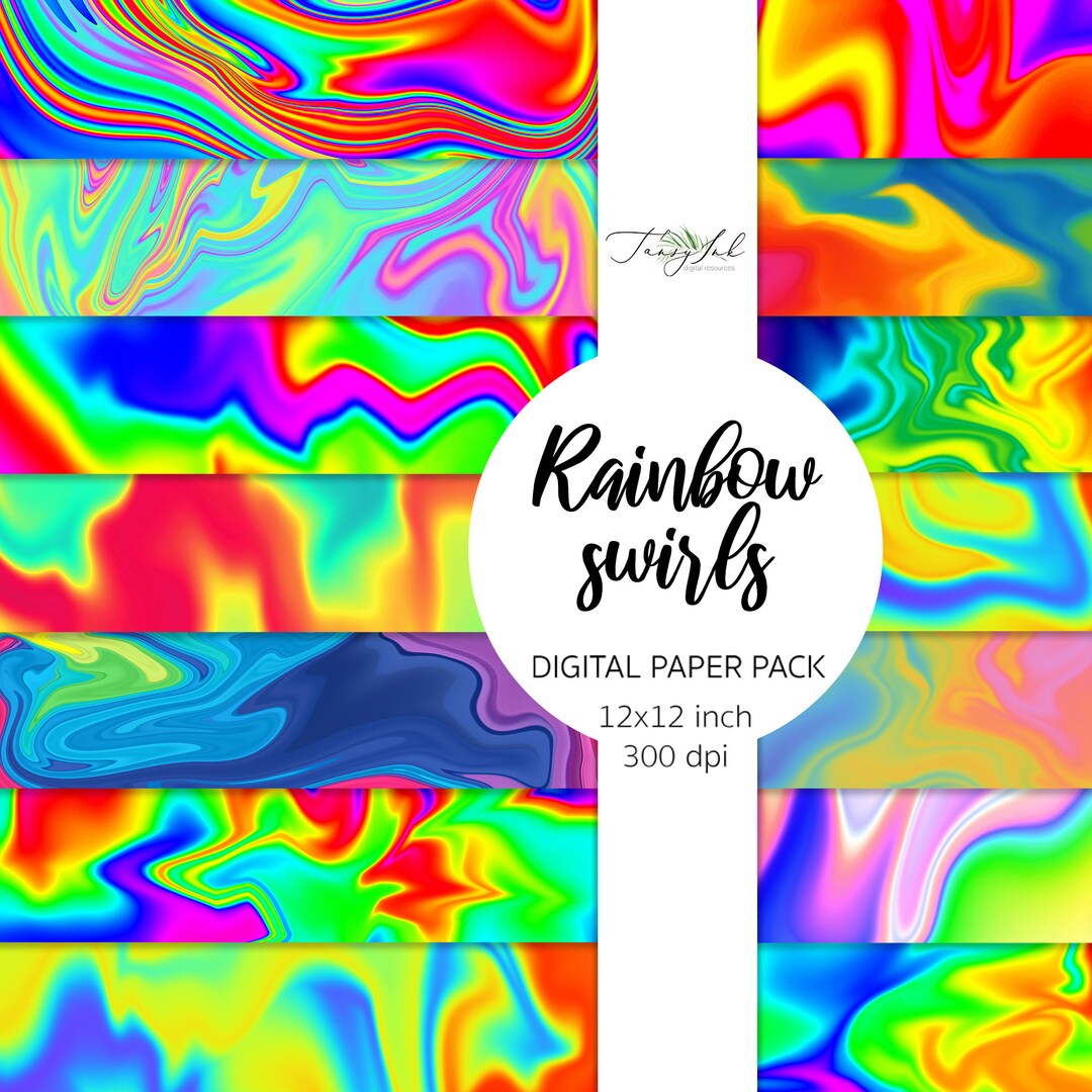 Rainbow Swirls Digital Paper, Rainbow Paper, Colored Scrapbooking ...