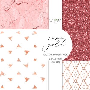Rose Gold Digital Paper, Rose Gold Glitter, Metallic Rose Gold, Copper ...