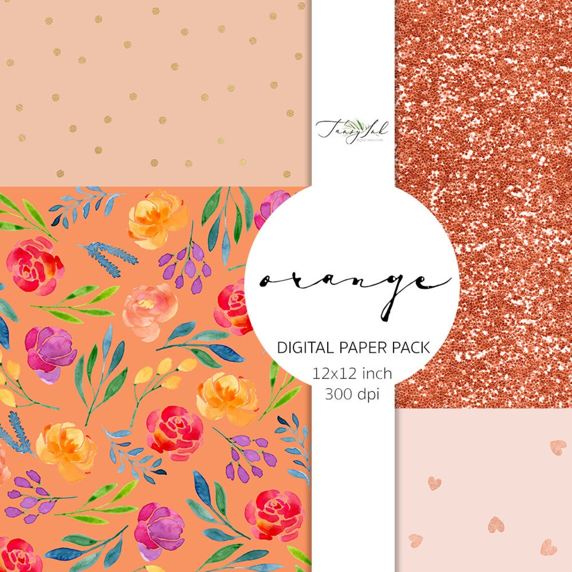 Orange Digital Paper Orange Watercolor Paper Orange Flowers | Etsy