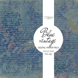 Blue Vintage Digital Paper, Grungy Blue Paper, Vintage Flowers, Old ...