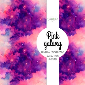 Pink Galaxy Digital Paper, Watercolor Stardust, Scrapbook Paper, Pastel ...