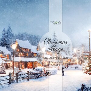Christmas Village Digital Paper, Christmas Scrapbooking, Snowflakes ...