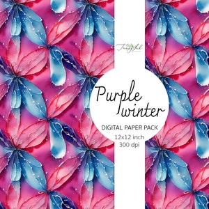 Purple Winter Digital Paper, Seamless Paper, Winter Flowers, Purple ...