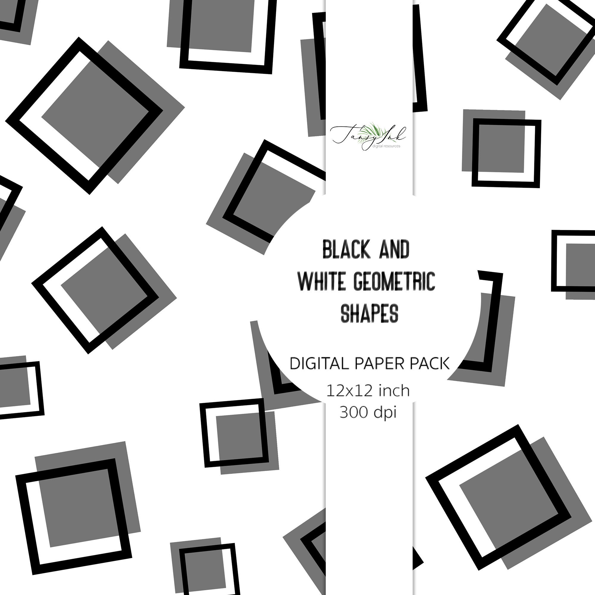 Black and White Geometric Shapes Digital Paper Retro Shapes - Etsy