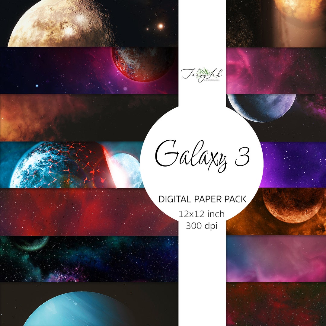 Galaxy 3 Digital Paper, Celestial Planets, Galaxy Planner Sticker ...