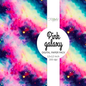 Pink Galaxy Digital Paper, Watercolor Stardust, Scrapbook Paper, Pastel ...