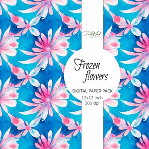 Frozen Flowers Digital Paper, Winter Seamless Paper, Snow Background ...