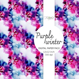 Purple Winter Digital Paper, Seamless Paper, Winter Flowers, Purple ...