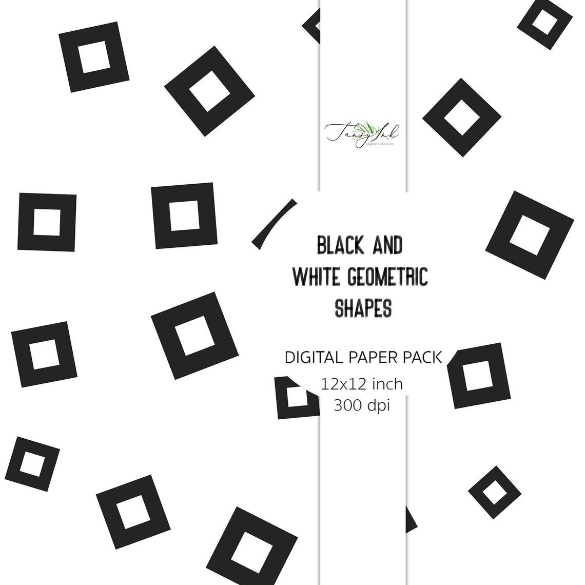 Black and white geometric shapes digital paper retro shapes | Etsy