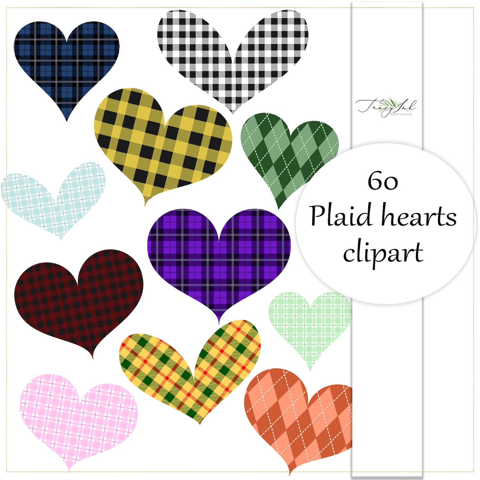 60 Plaid Hearts Clipart Hearts Clip Art Pastel Plaid Hearts | Etsy