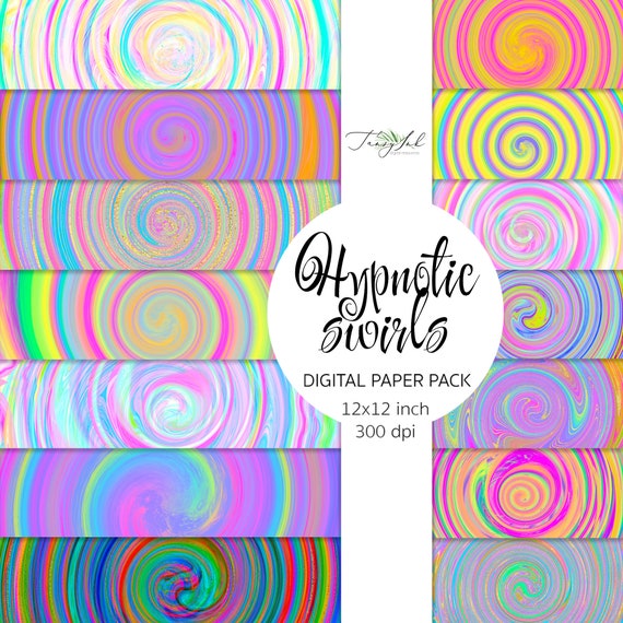 Hypnotic Swirls Digital Paper Neon Pastel Swirls - Etsy