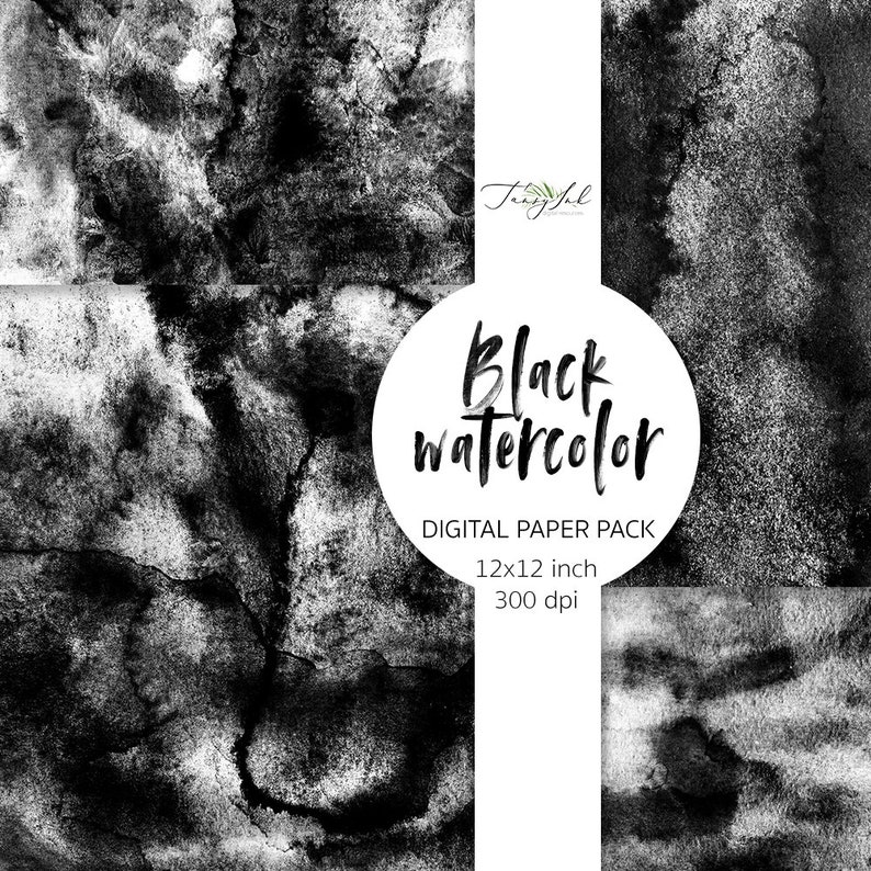 Black Watercolor Digital Paper Watercolor Texture Watercolor | Etsy