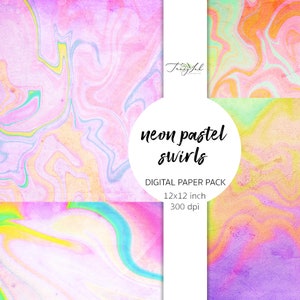 Neon Pastel Swirls Digital Paper, Pastel Gradient Texture, Neon ...