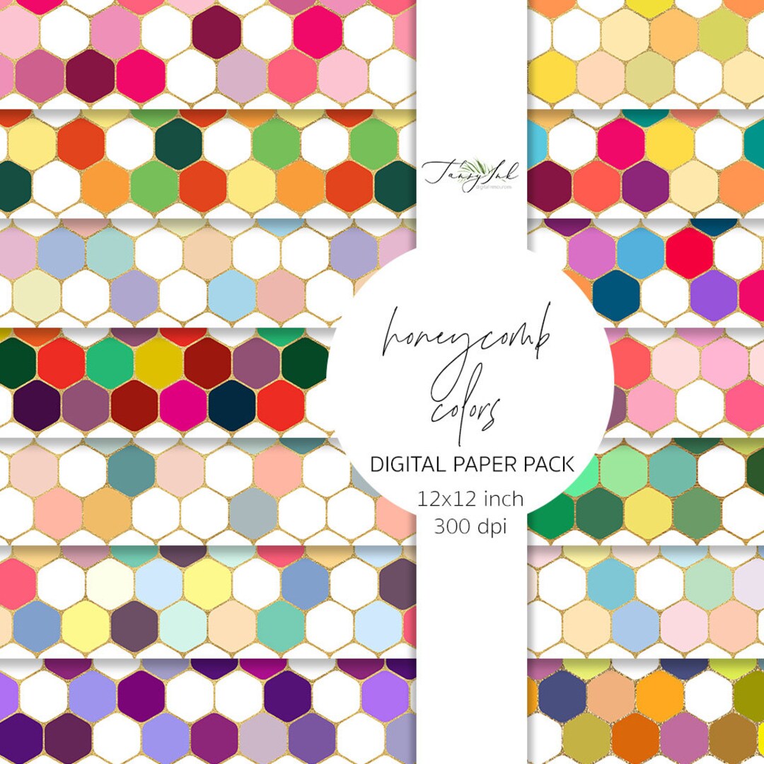 Honeycomb Color Patterns Digital Paper, Rainbow Patterns, Geometric ...
