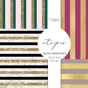 Stripes Digital Paper, Striped Paper, Gold Stripes Paper, Stripes ...